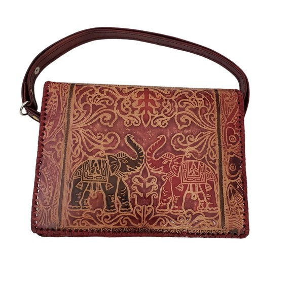 Bags | Leather Satchel With Elephant Print Asian India Influenced Decor ...